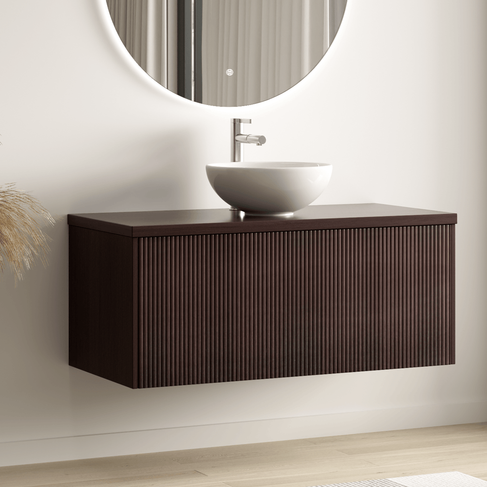 MESSINA Ribbel Walnoot - Waskom Wit - 100cm